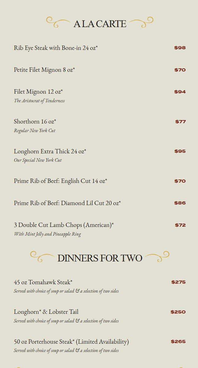 Golden Steer Steakhouse Las Vegas Menu, Hours & Prices. Style able. Two ...